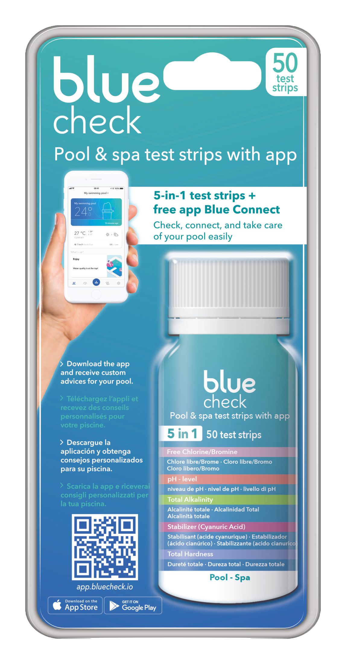 Blue Check teststrips met app - Sauna's & Zwembaden